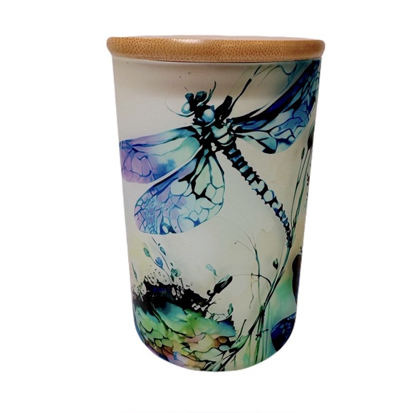 Accents | Sublimated Frosted Glass Dragonfly Canister With Bamboo Lid55 ...
